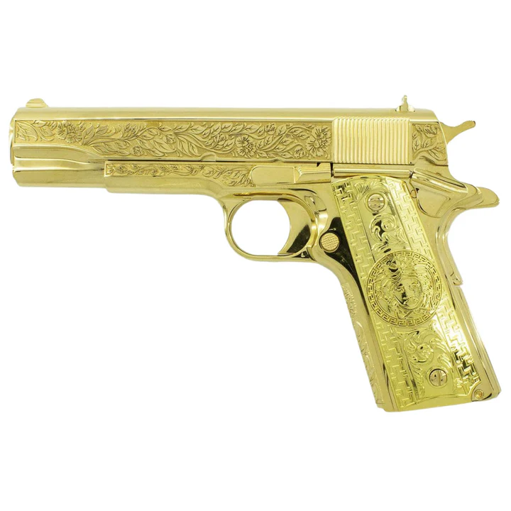 Colt 1911 Government, 38 Super, 24K All Gold Plated - Mota&Sons Guns